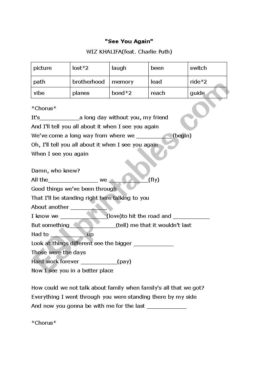 Wiz Khalifa - See You Again ft. Charlie Puth - Furious 7 Soundtrack ...